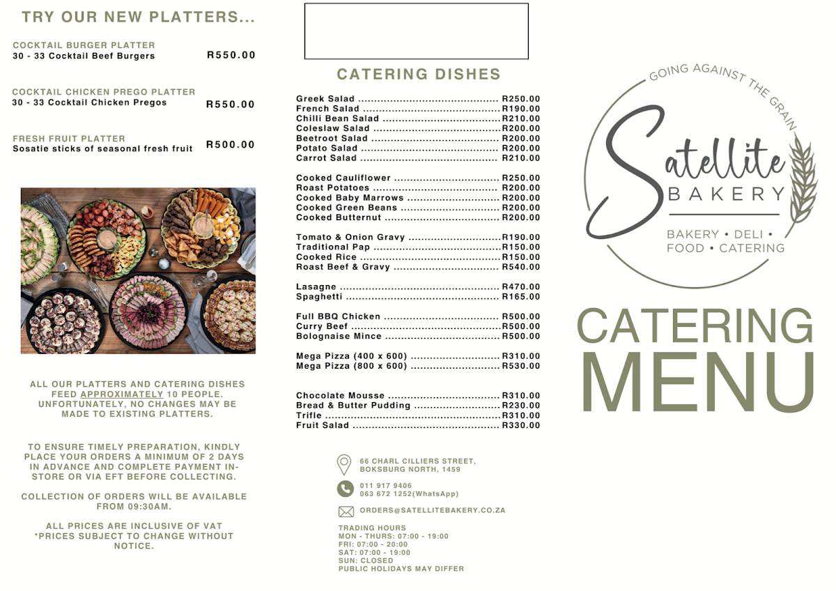 Menu at Satellite Fast Foods & Bakery, Boksburg