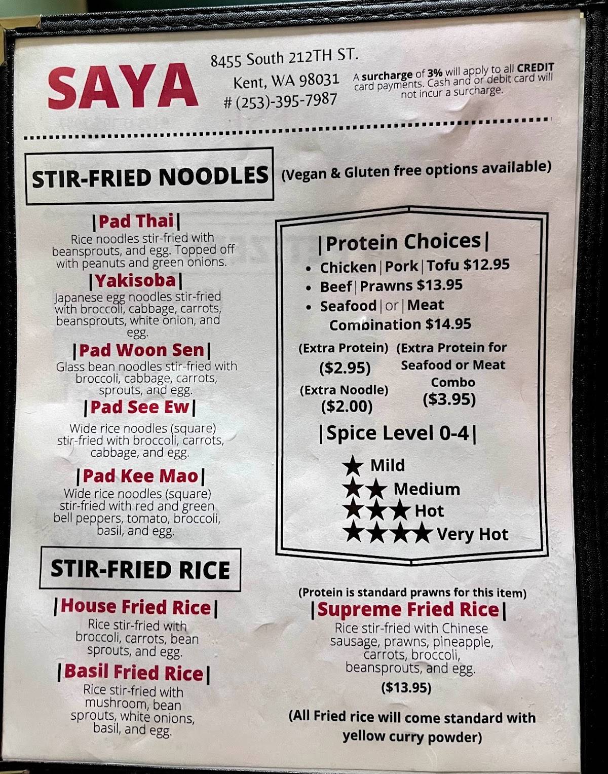 Menu at Saya Restaurant, Kent