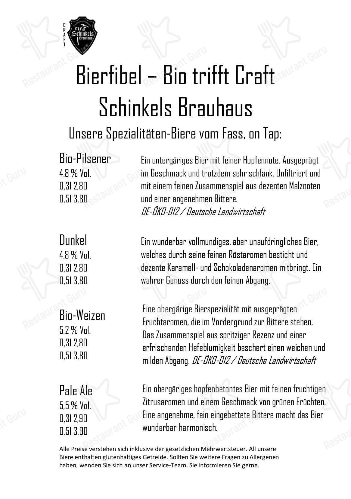 Carta del restaurante Schinkel's Brauhaus, Witzenhausen