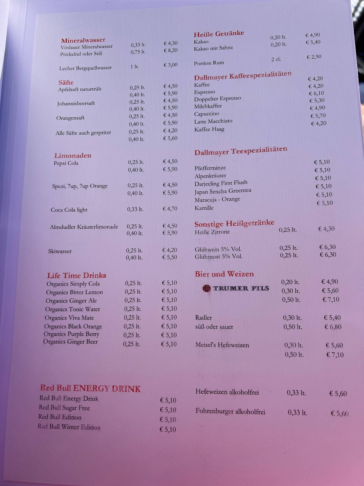 Speisekarte von Schlegelkopf Restaurant/Bar, Lech