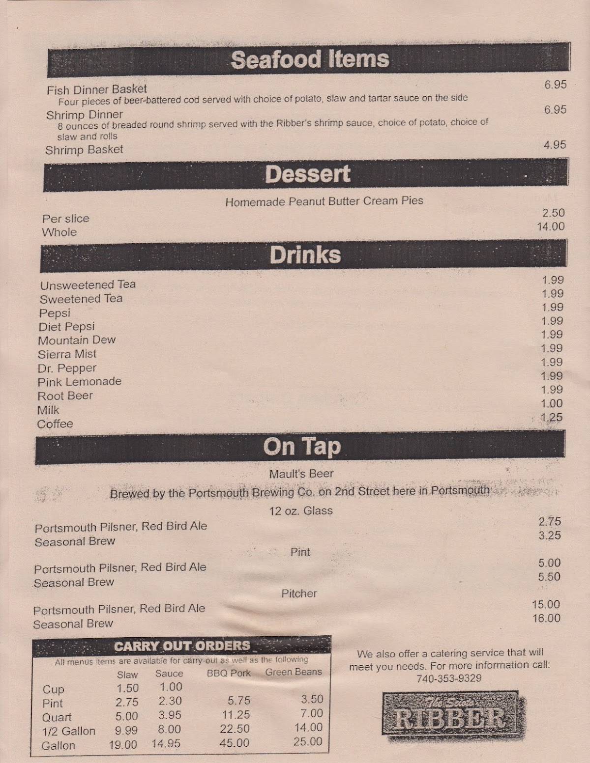 Menu at Scioto Ribber BBQ, Portsmouth