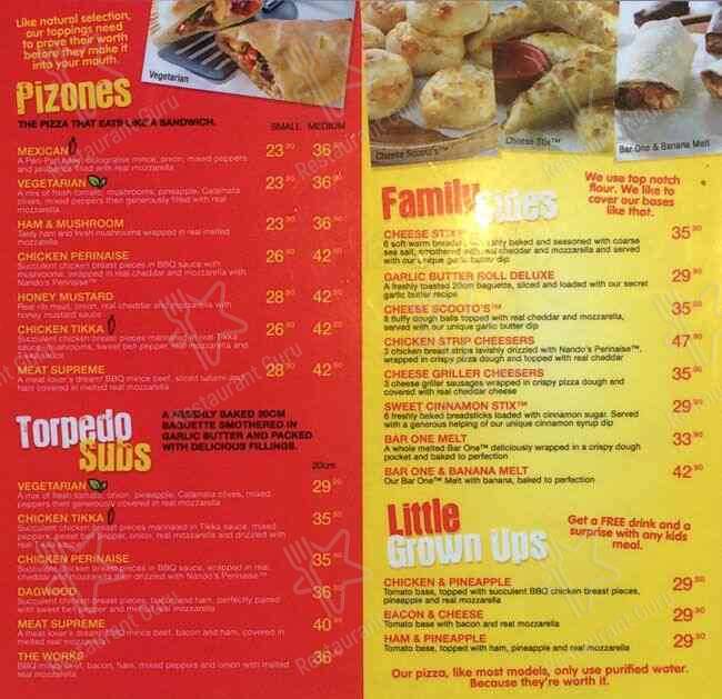 Menu au Scooters Pizza pizzeria, Randburg, Shop 34