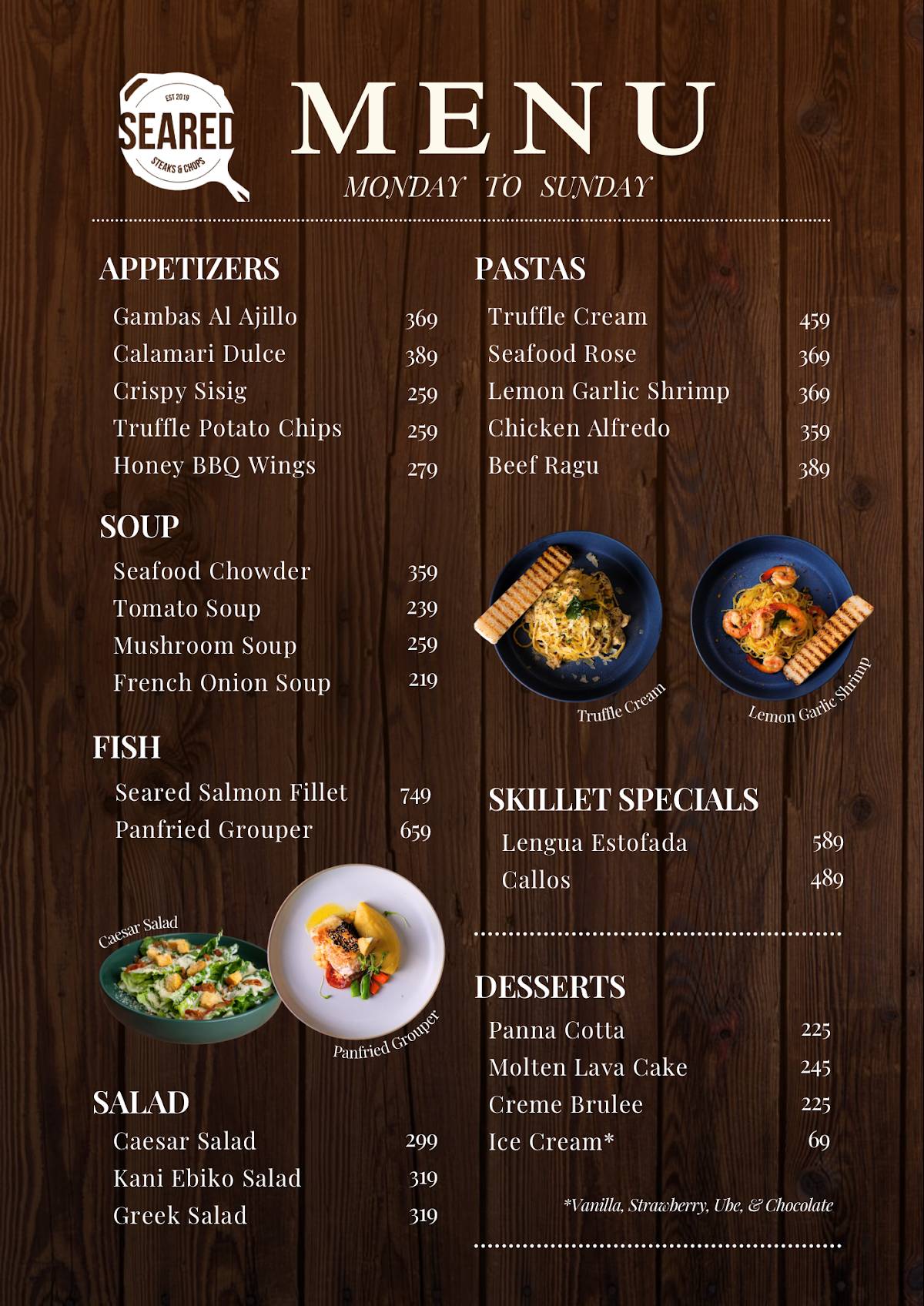 Menu at Seared Steaks and Chops restaurant, Cebu City