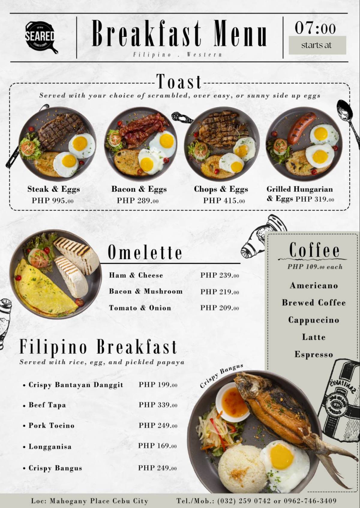 Menu at Seared Steaks and Chops restaurant, Cebu City