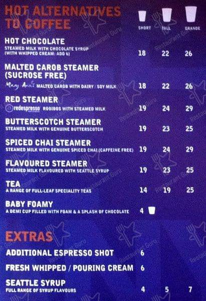 Menu at Seattle Coffee Company Constantia Village cafe, Cape Town, Shop 49
