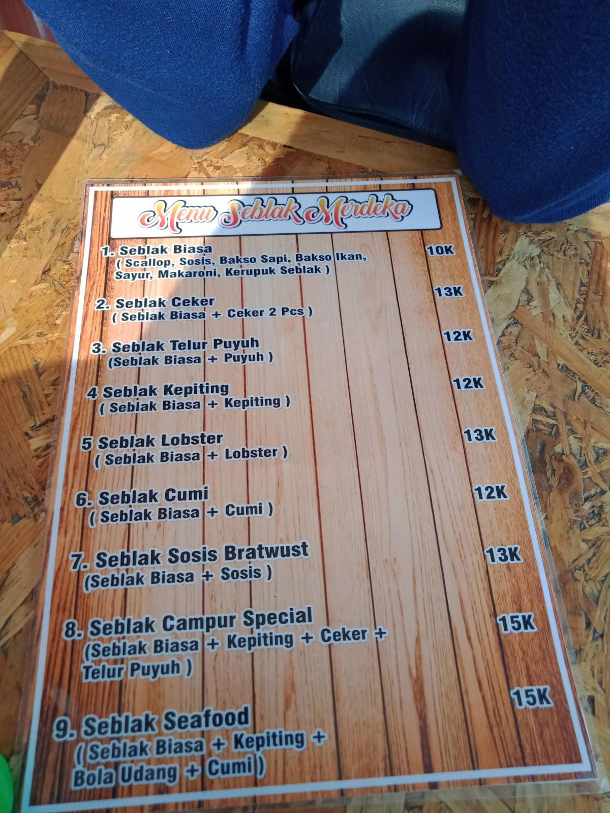 Carta del restaurante Seblak Merdeka, Plandi