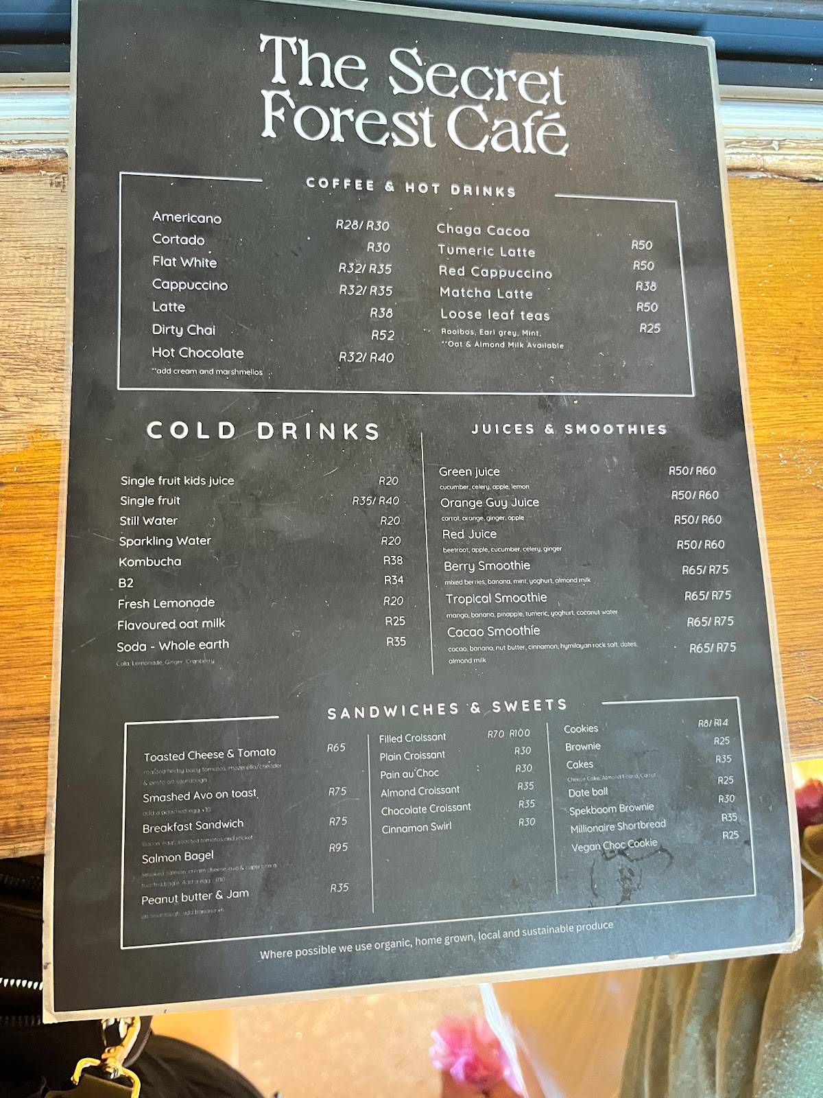 Menu at Secret Forest Café cafe, Cape Town