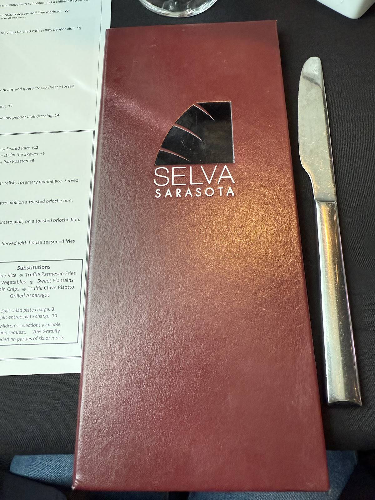 Menu at Selva Grill University Town Center restaurant, Sarasota