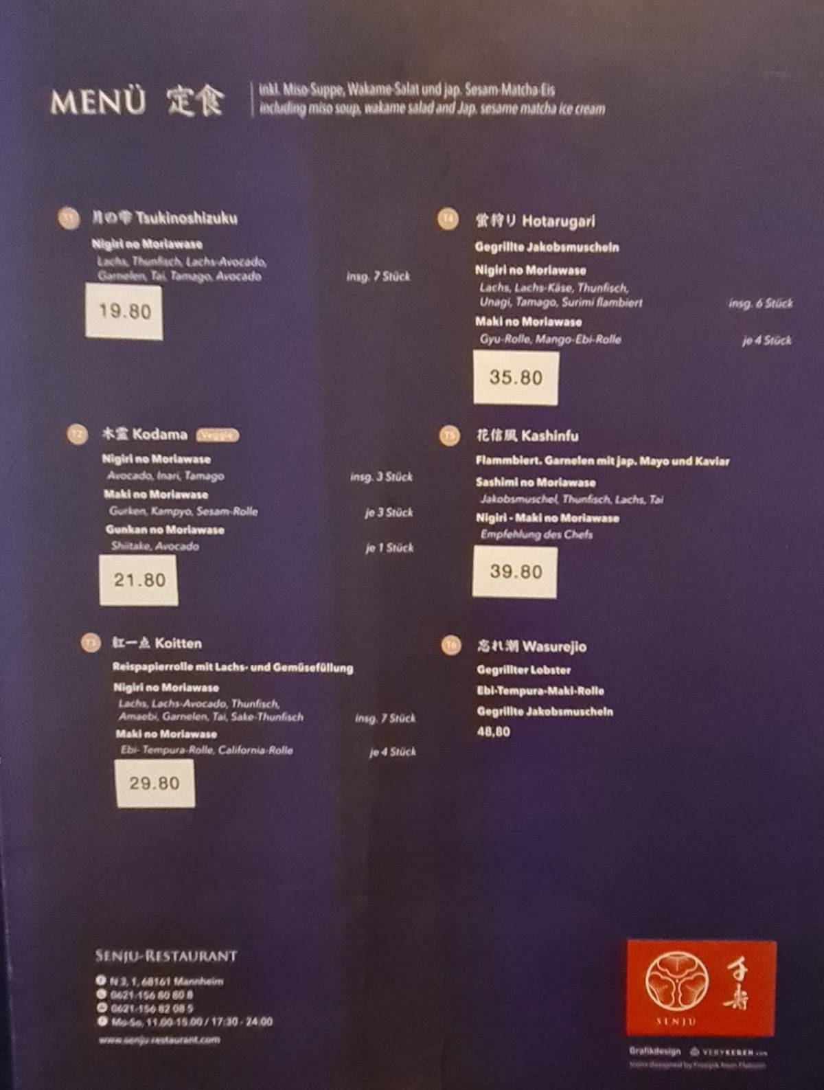 Speisekarte von Senju Restaurant, Mannheim