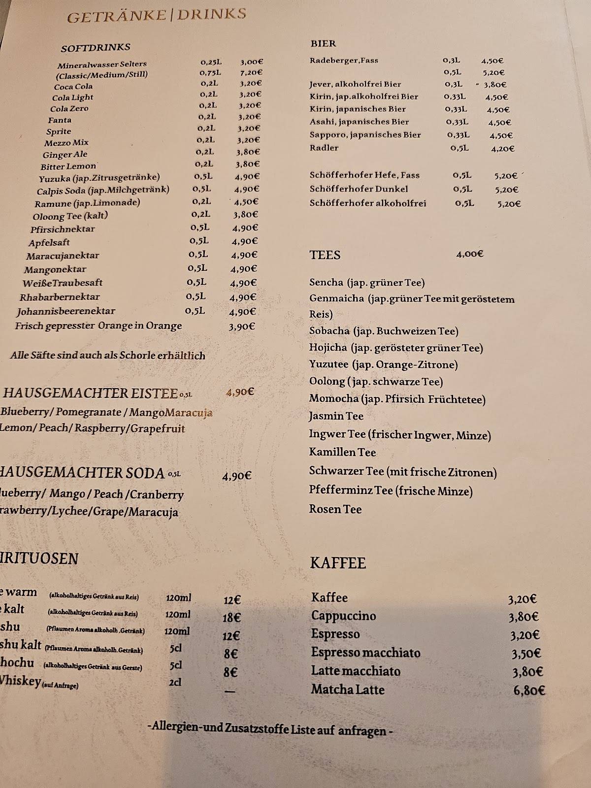 Speisekarte von Senju Restaurant, Mannheim