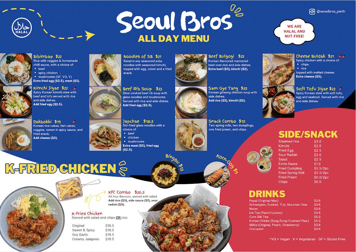 Menu at Seoul Bros restaurant, Bentley