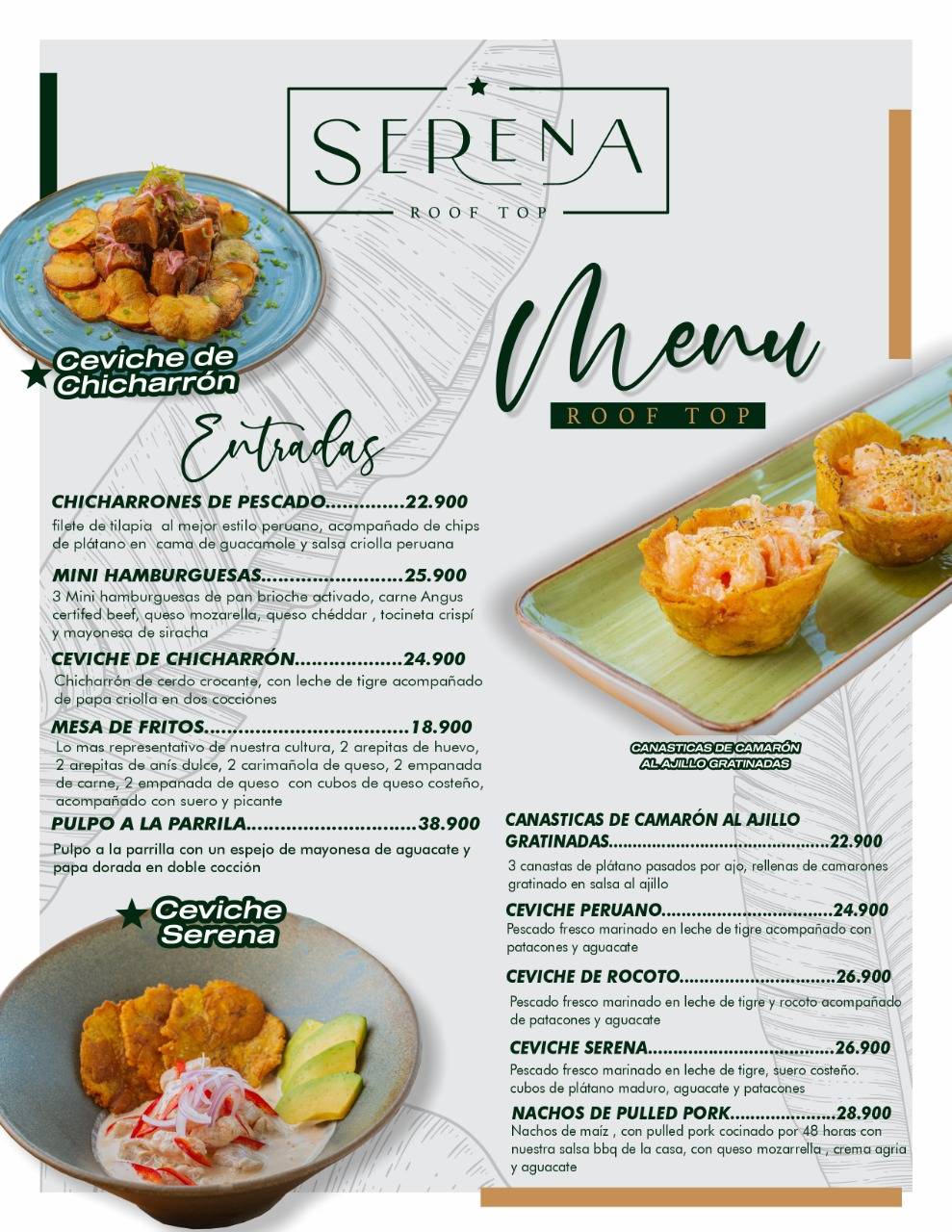 Carta del restaurante Serena Rooftop Cartagena, Colombia
