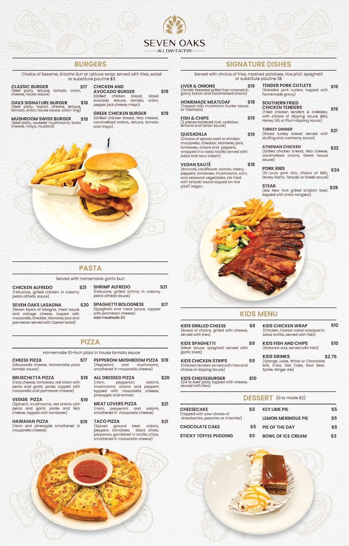 Menu at Seven Oaks All Day Eatery restaurant, Regina, 777 Albert St