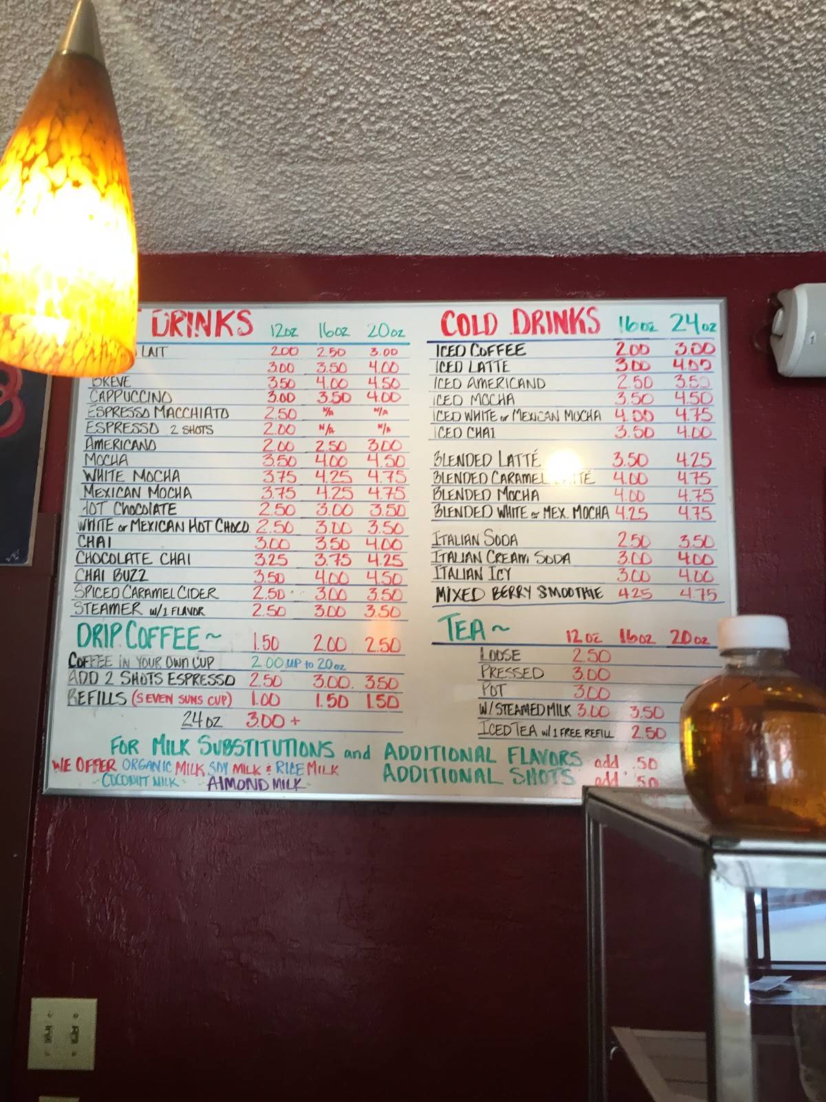 Menu at Seven Suns Coffee & Cafe, Mount Shasta