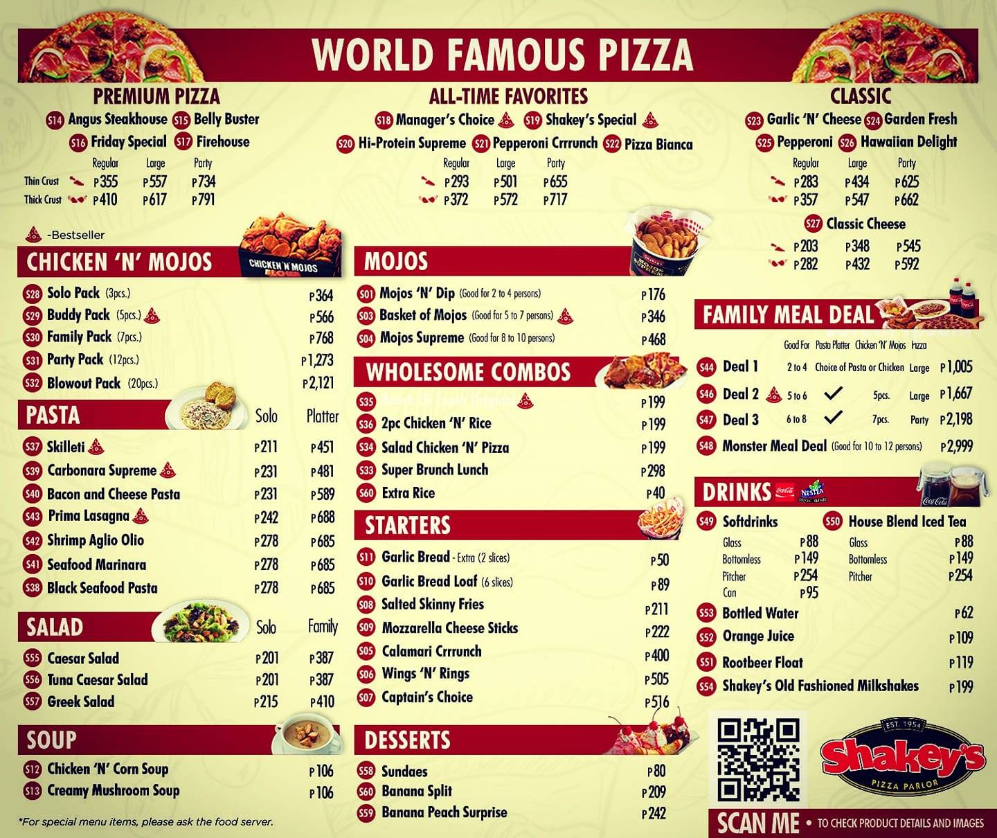 Menu at Shakey's Caltex SLEX pizzeria, Biñan