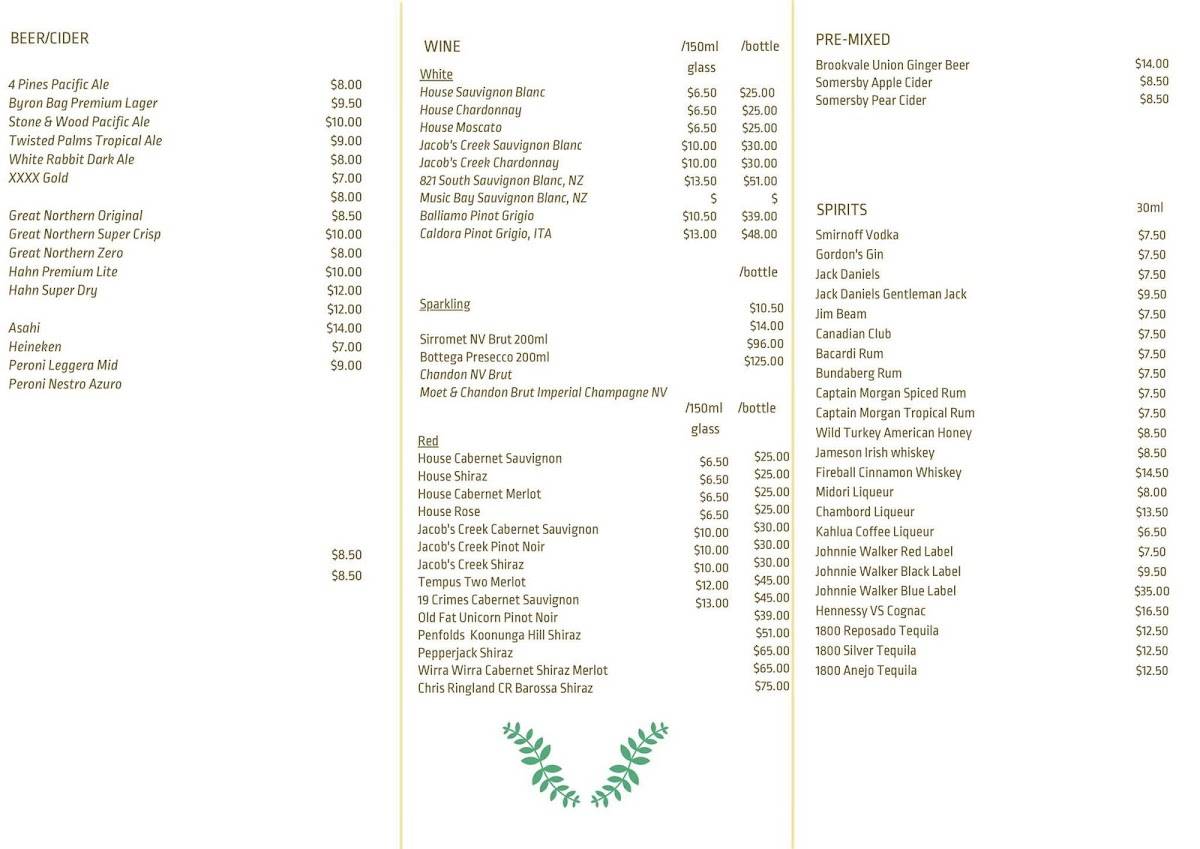 Menu at Shamali’s Cafe & Restaurant, Emerald