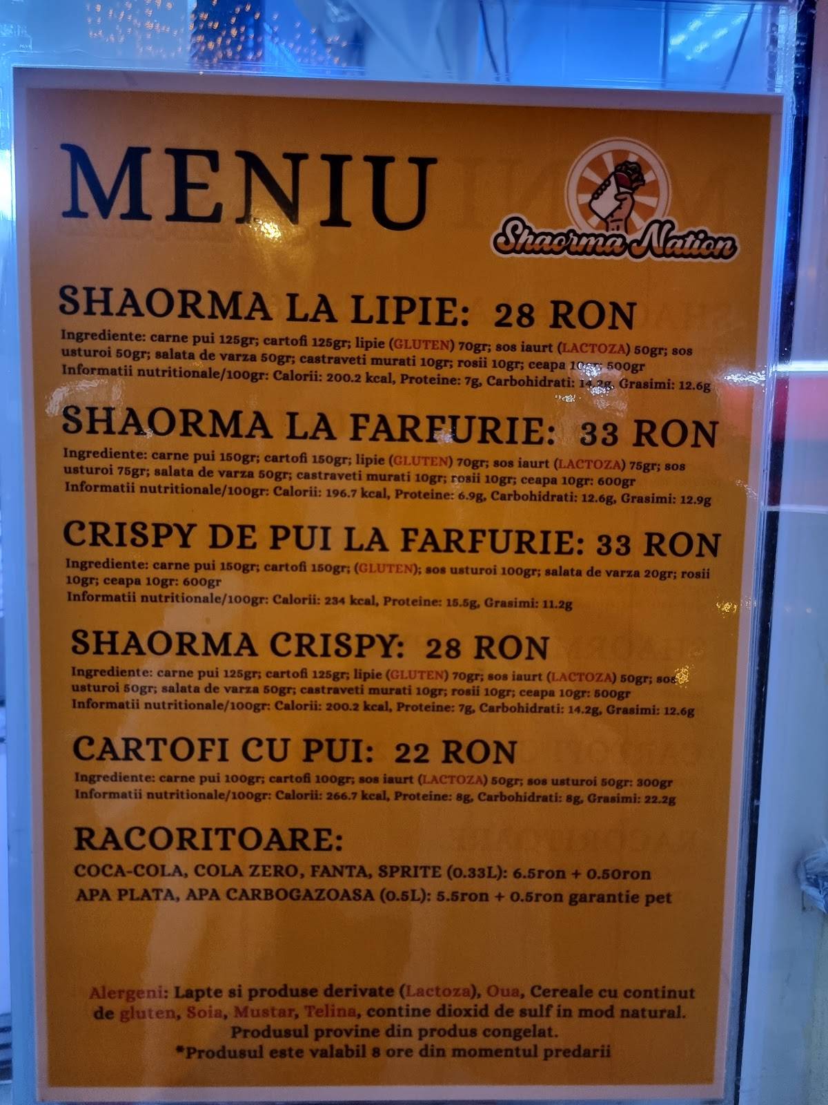 Menu at Shaorma Nation, Oradea