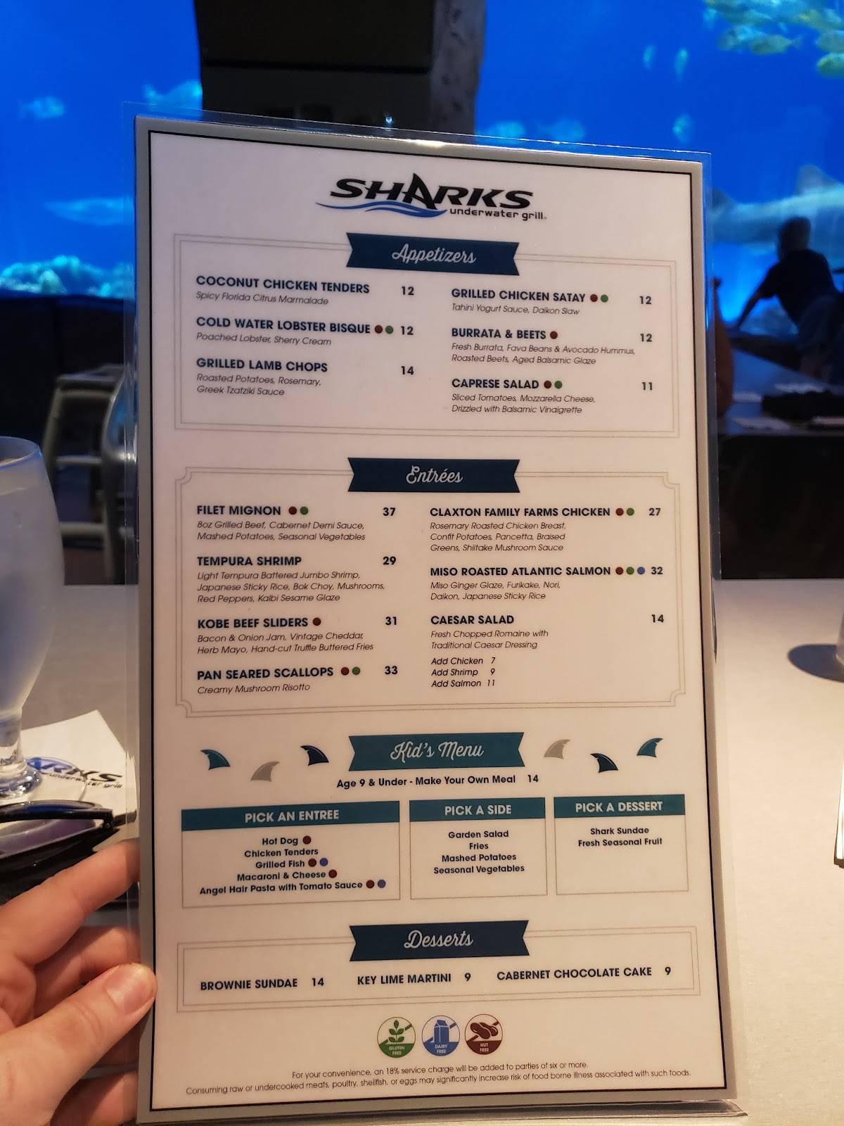 Menu at Sharks Underwater Grill pub & bar, Orlando