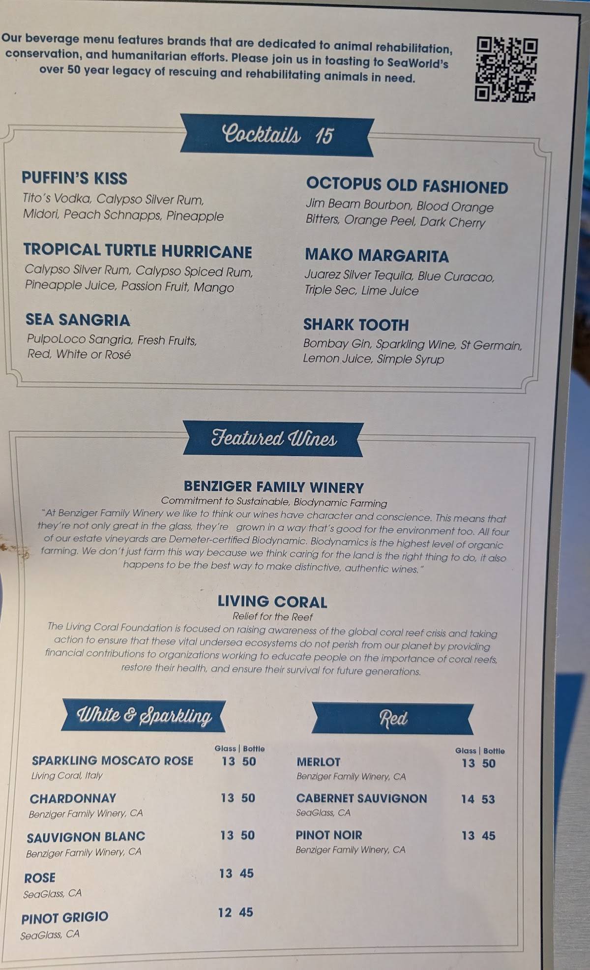 Menu at Sharks Underwater Grill pub & bar, Orlando