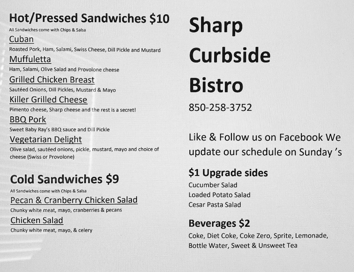 Menu at Sharp Curbside Bistro restaurant, Lynn Haven