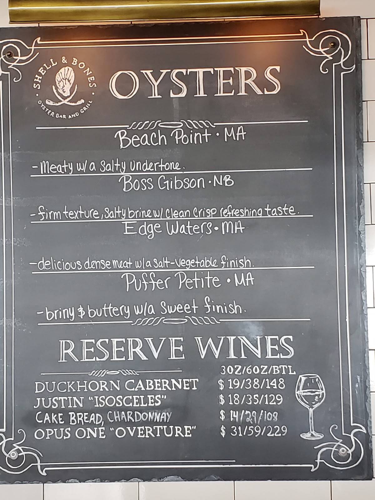 Menu at Shell & Bones Oyster Bar & Grill, New Haven