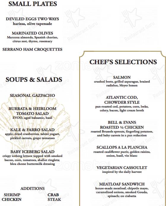 Menu at Shell & Bones Oyster Bar & Grill, New Haven