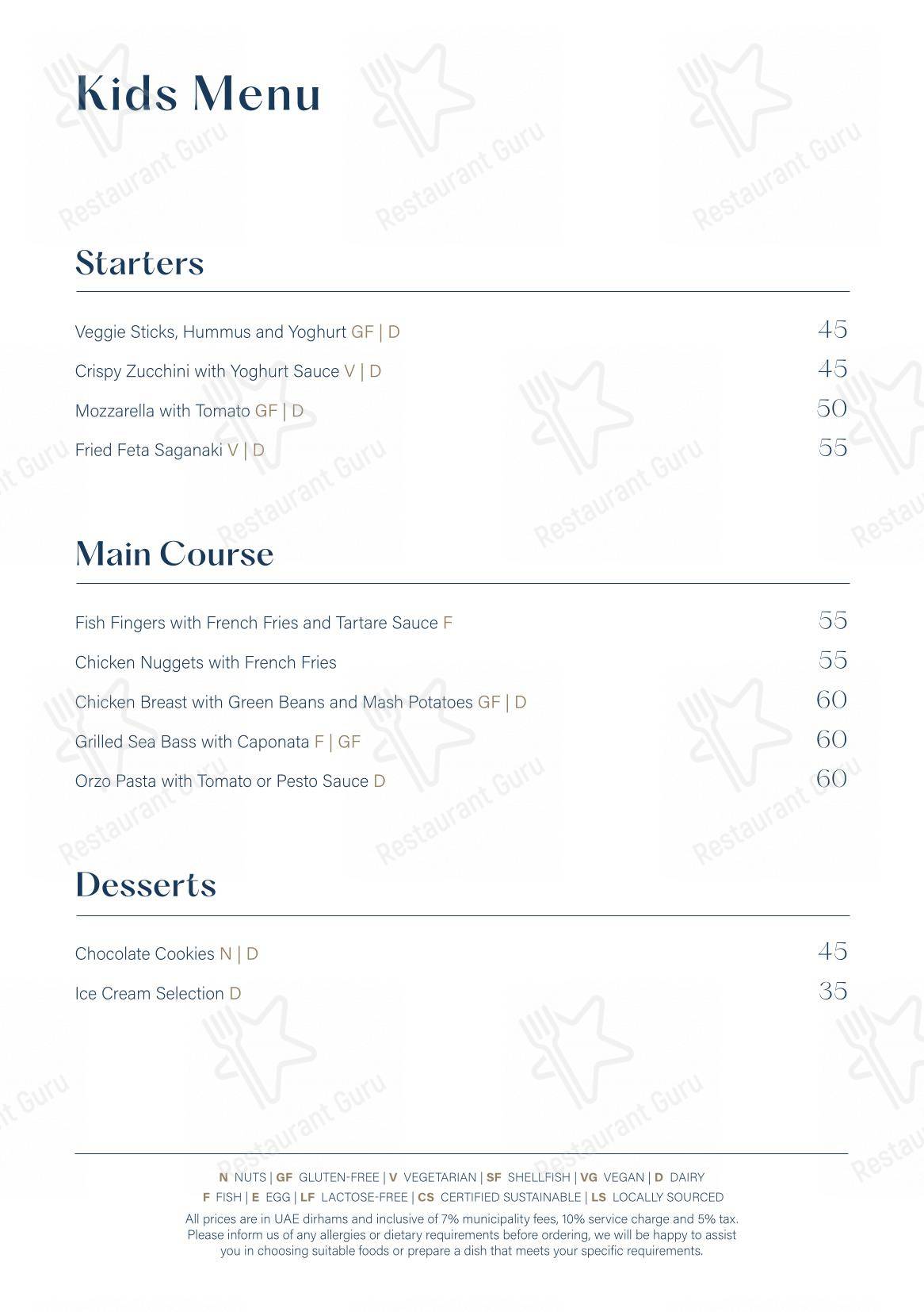Menu at Shimmers restaurant, Dubai, Jumeirah Mina Al Salam - 3 Jumeirah St