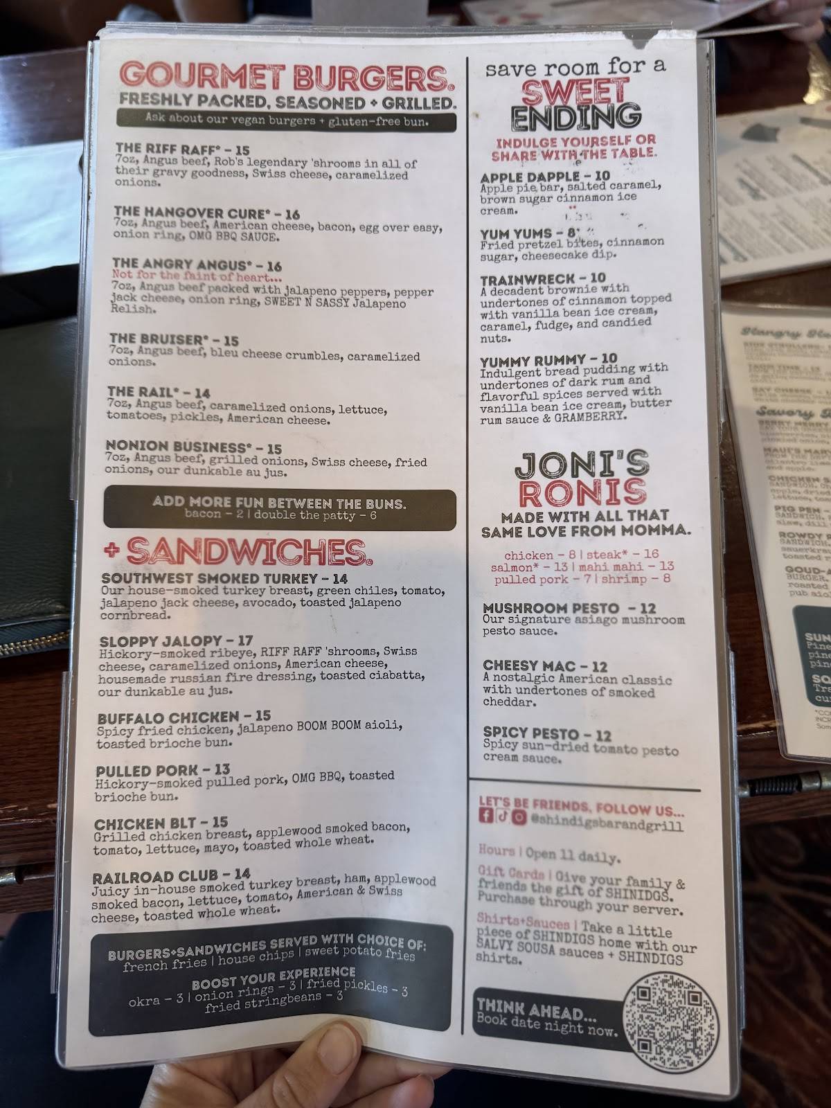 Menu at Shindigs Bar & Grill, Winfield