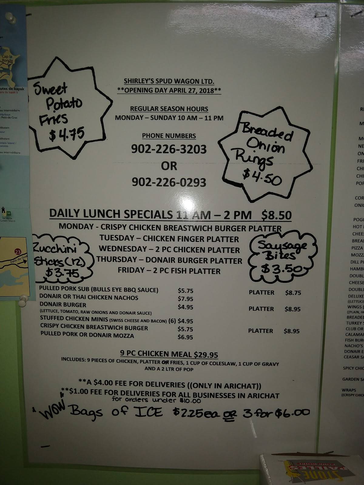 Menu at Shirley's Spud Wagon restaurant, Arichat