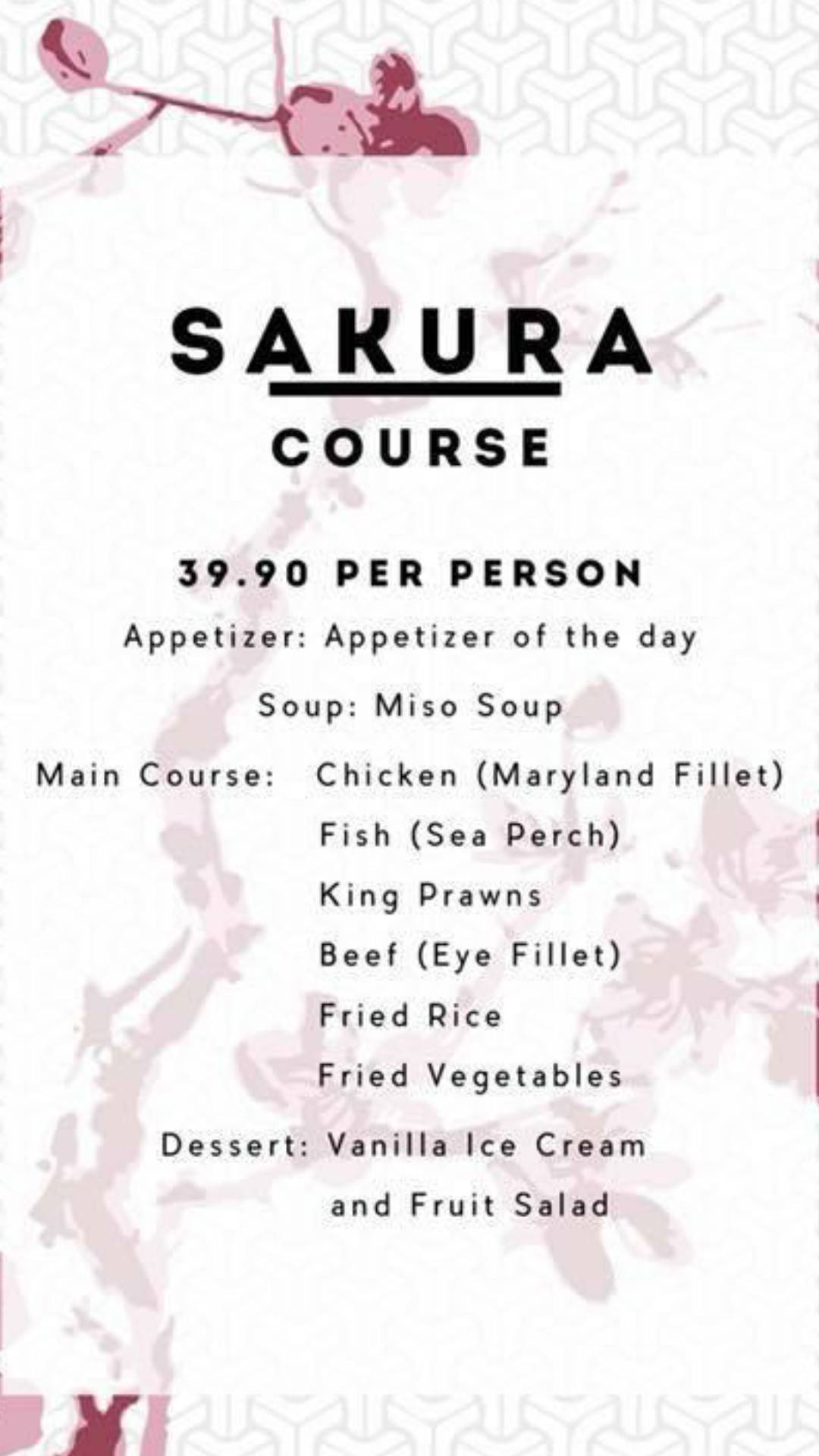 Menu at Shogun Japanese Teppanyaki restaurant, Canberra, 70 Bunda St