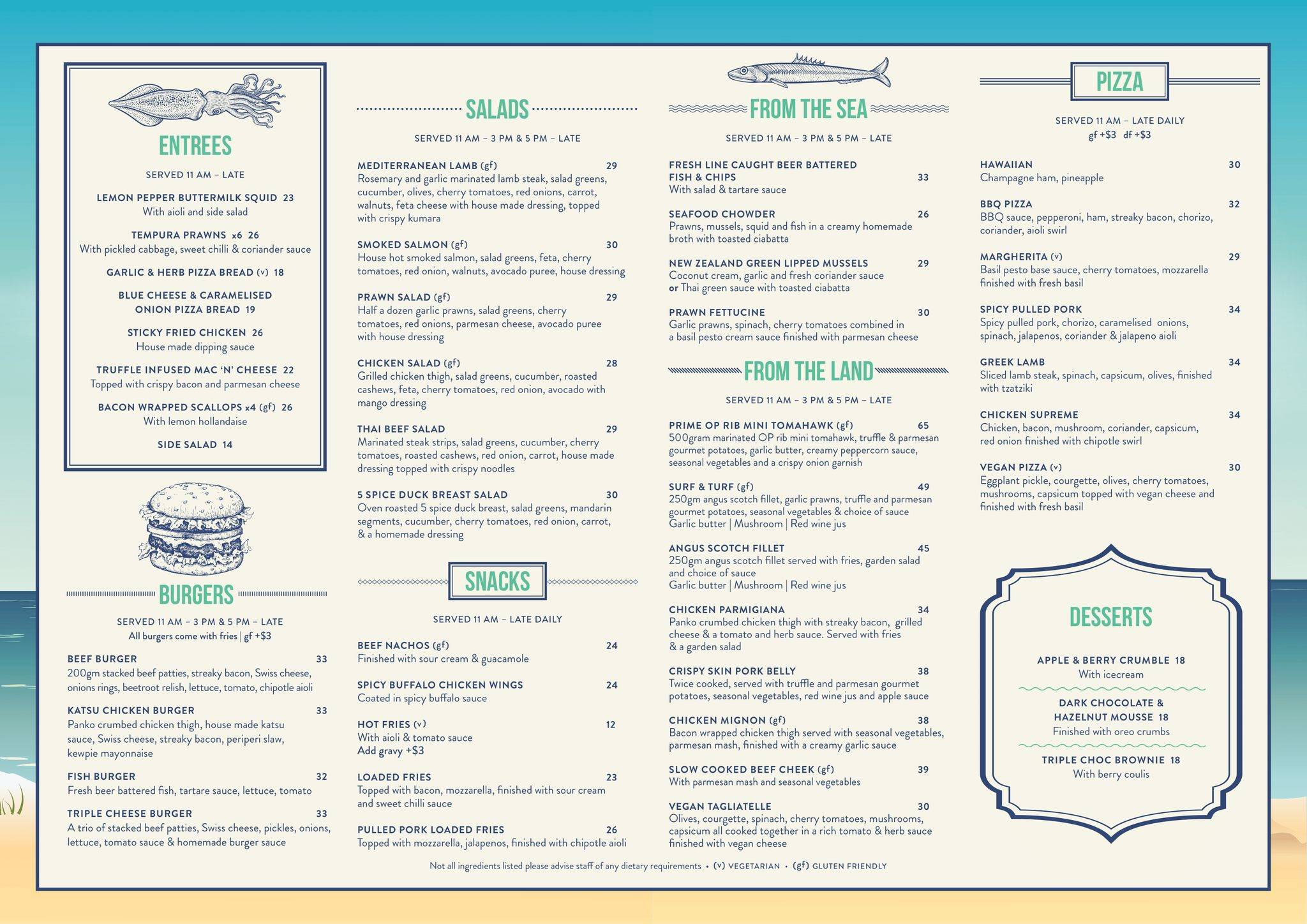 Menu at Shoreward Gastrobar Orewa, Orewa