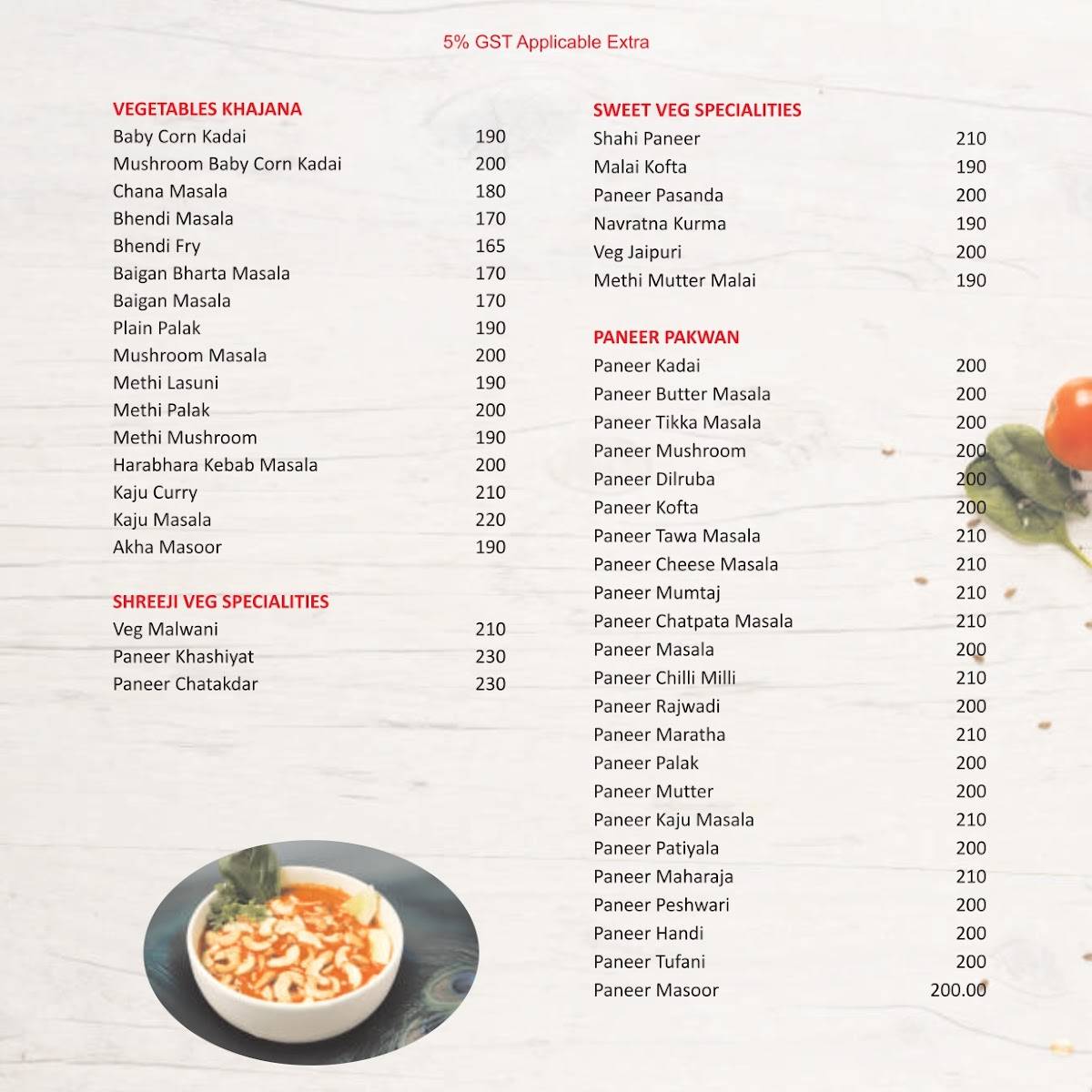 Menu at Shreeji Pure Veg - Bharti Vidyapeeth, Pune