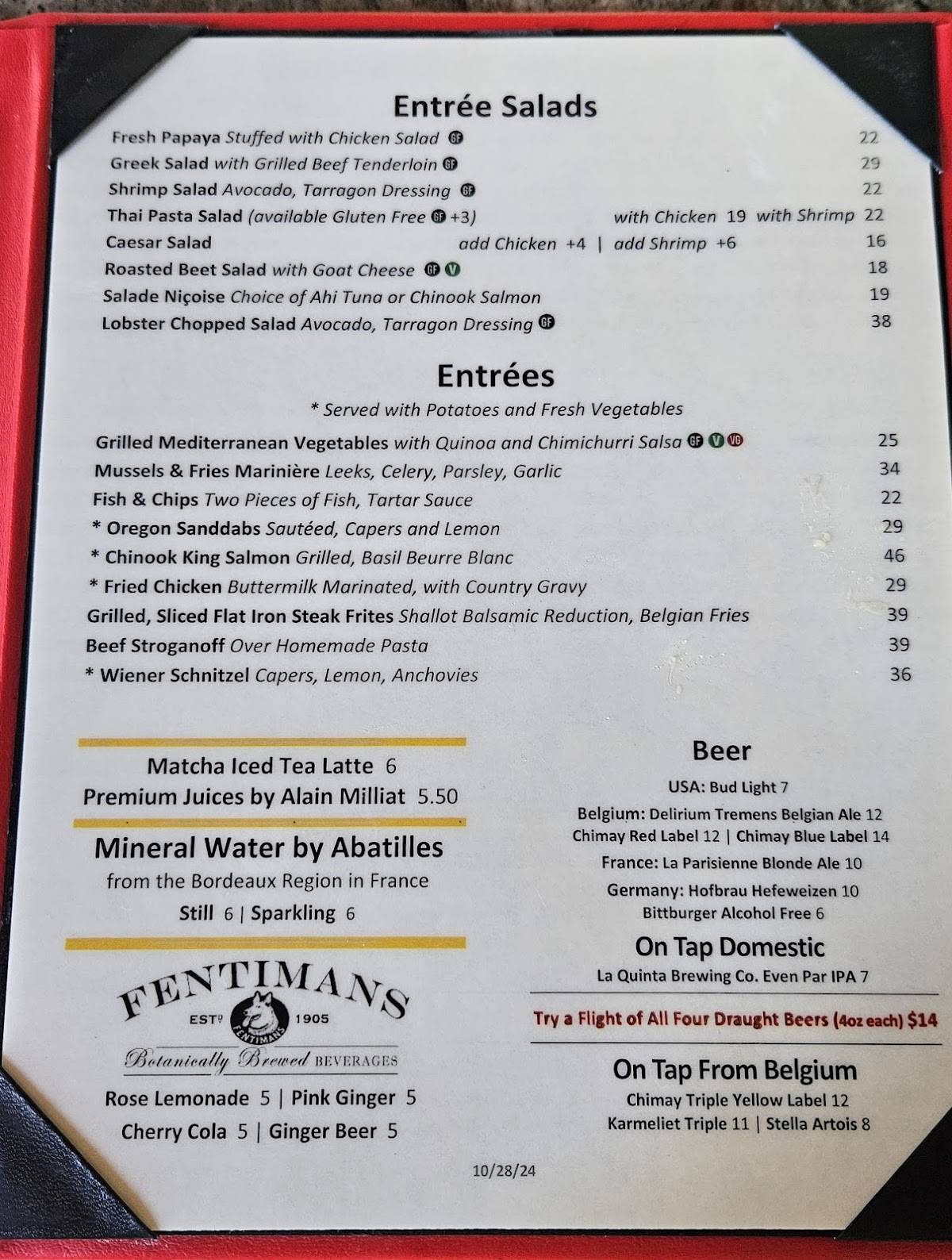 Menu at Si Bon pub & bar, Rancho Mirage