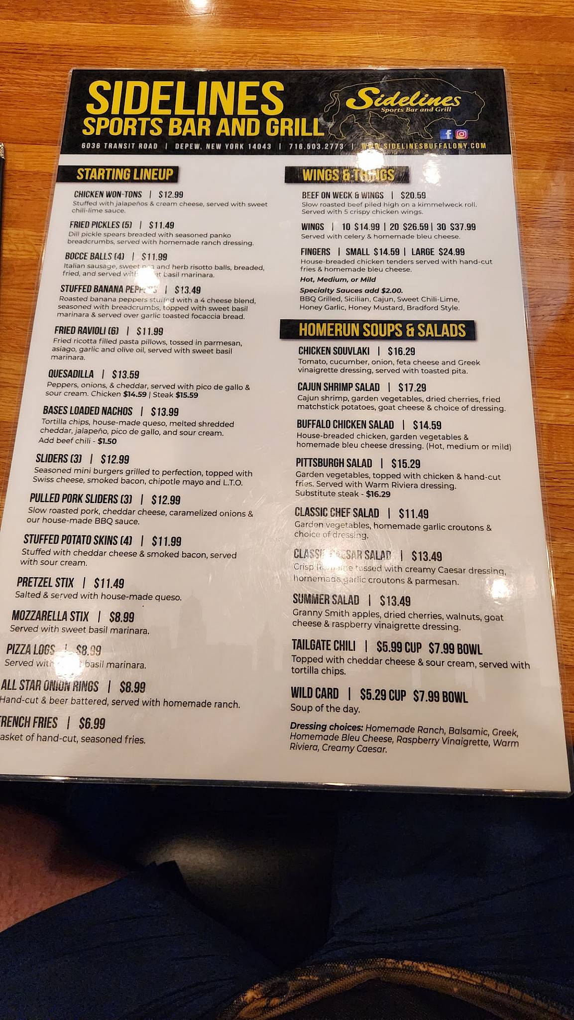 Menu at Sidelines Sports Bar and Grill, Depew