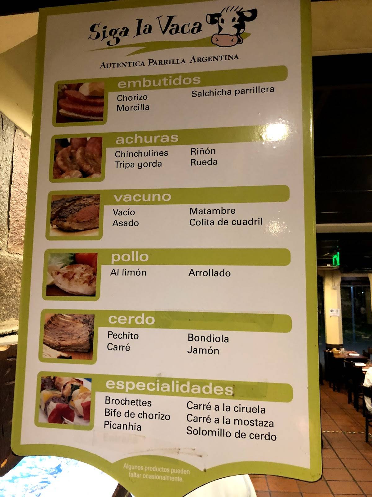 Carta de barbacoa Siga La Vaca, Buenos Aires, Av. Alicia Moreau de ...