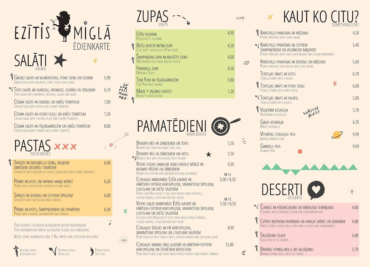 Speisekarte von Siguldas Ezītis miglā restaurant, Sigulda