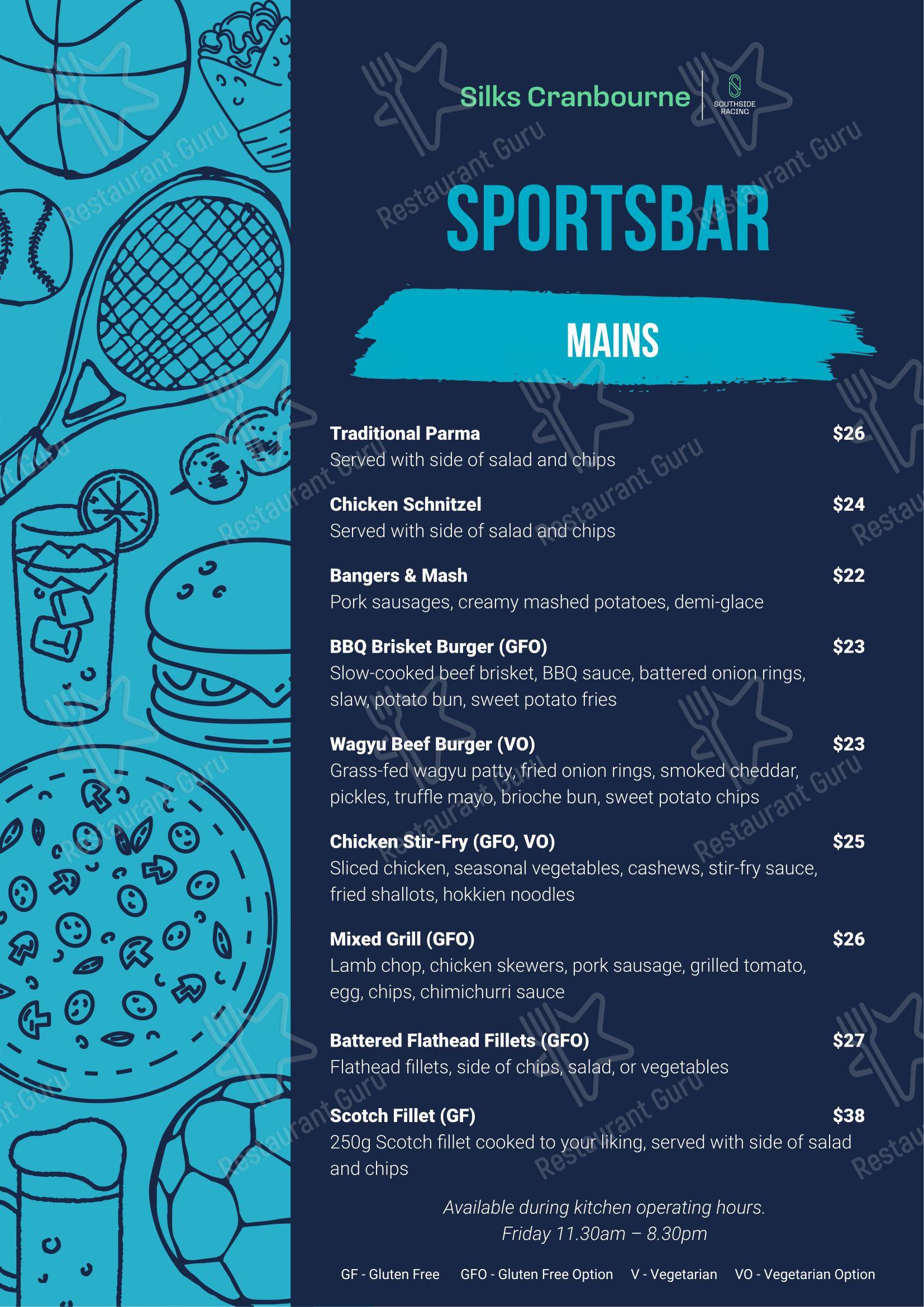 Menu at Silks Cranbourne pub & bar, Cranbourne