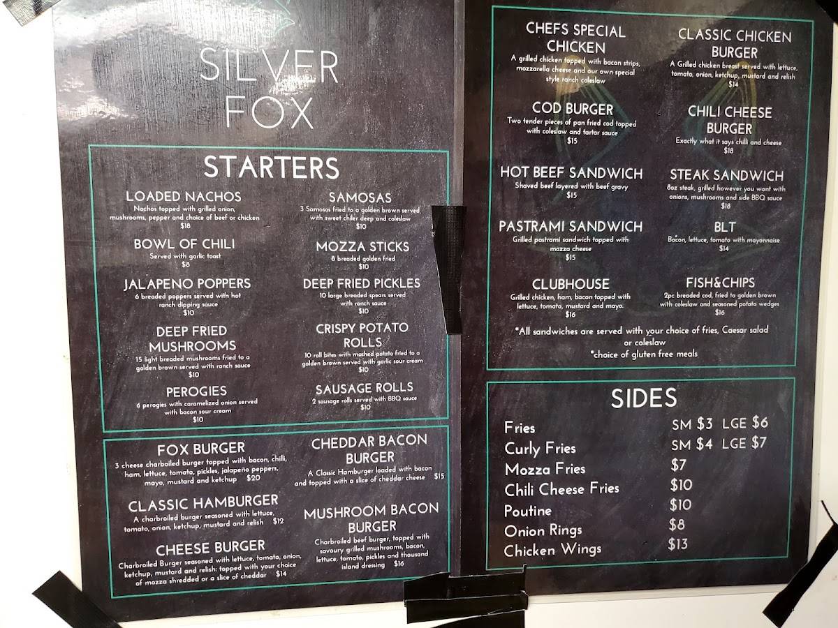 Menu at Silver Fox Pub, Sparwood