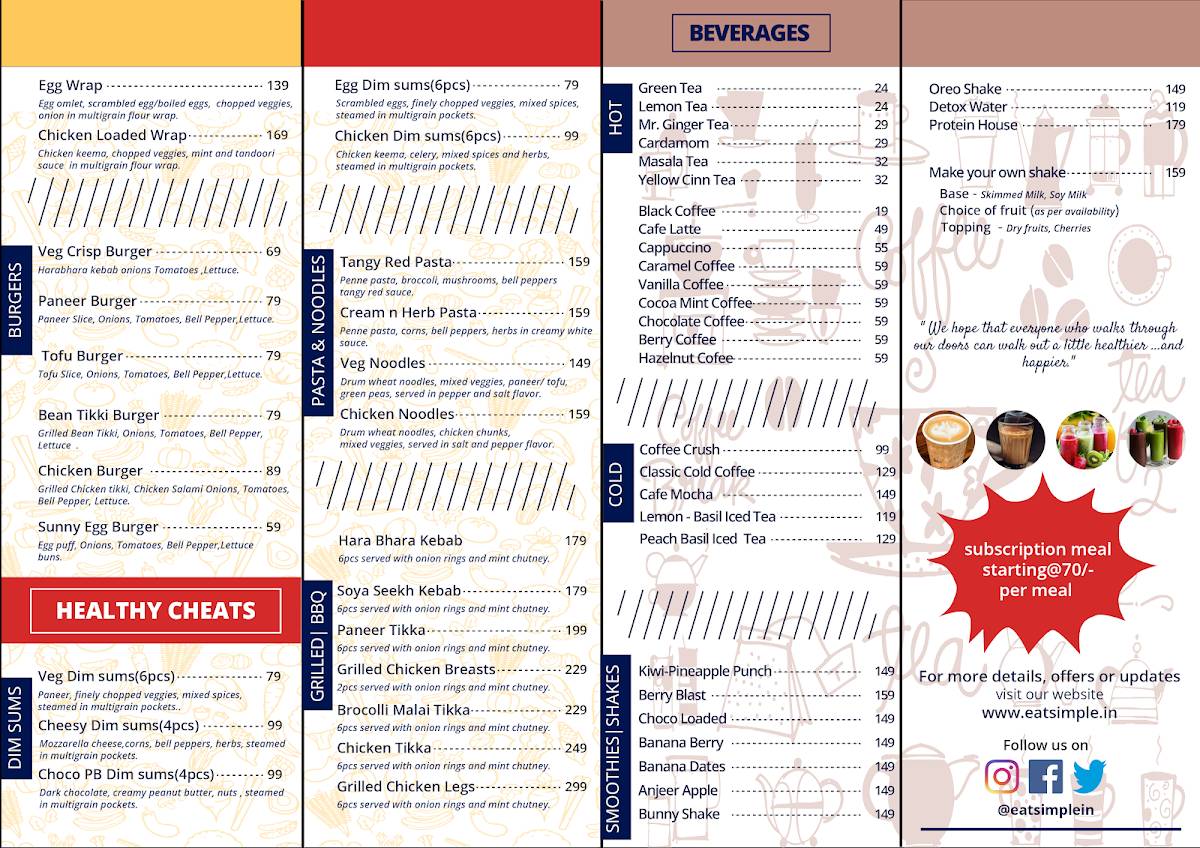 Menu at Simple. Wellness Café and Lounge, Faizabad