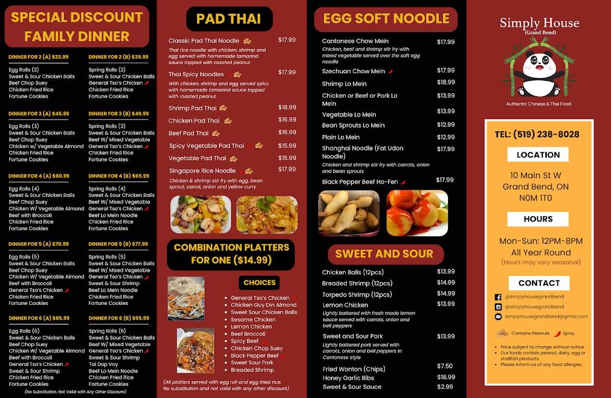 Menu at Simply House-Grand Bend restaurant, Lambton Shores, 10 Main St W
