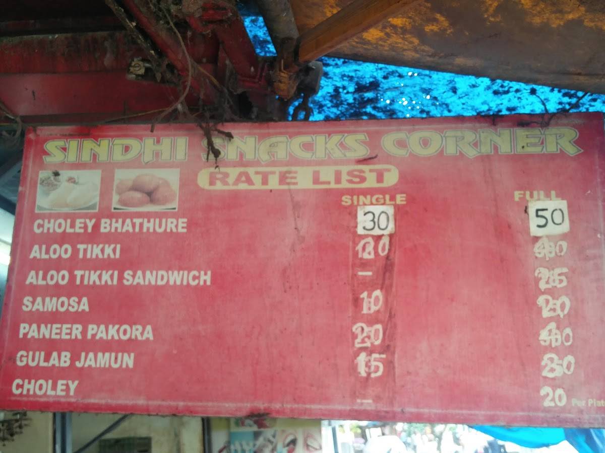 Menu at Sindhi snacks corner, Delhi, P45V+7F2