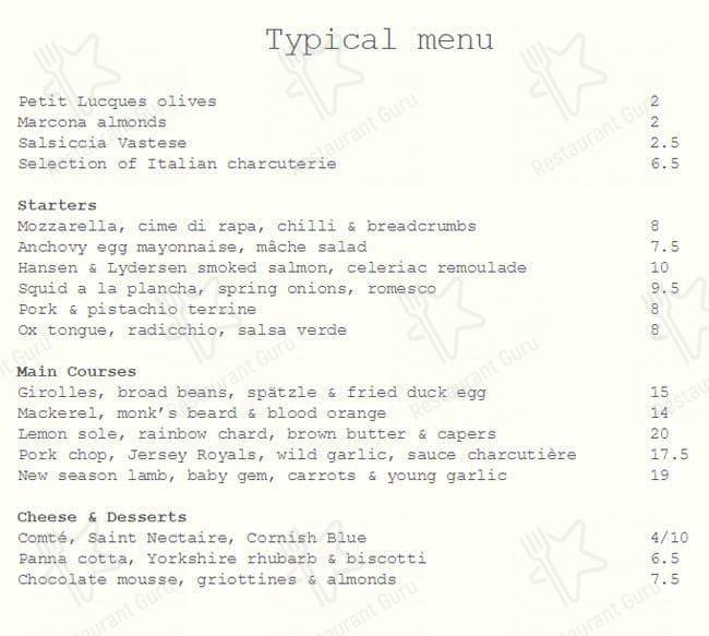 Menu at Six Portland Road restaurant, London, 6 Portland Rd