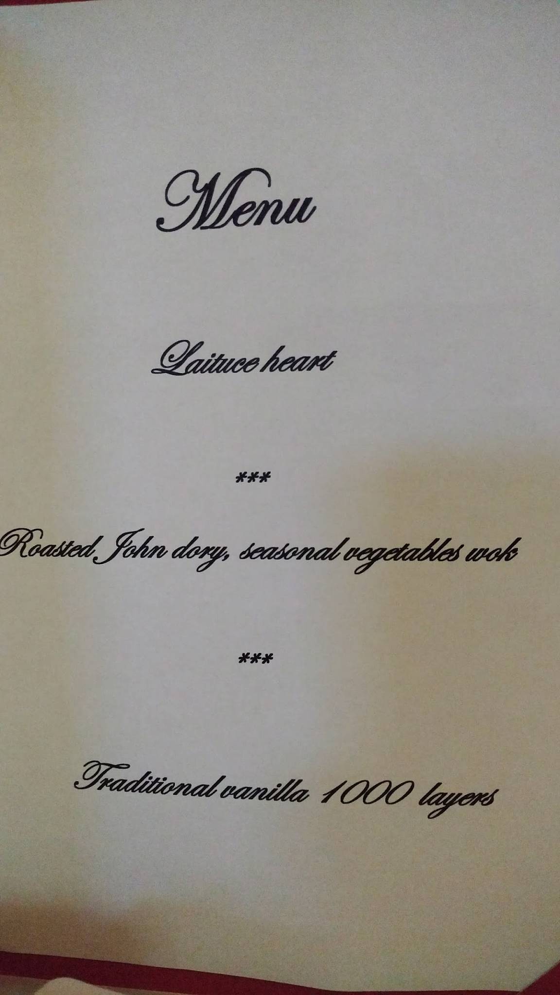 Menu au Sky 28 restaurant, Casablanca
