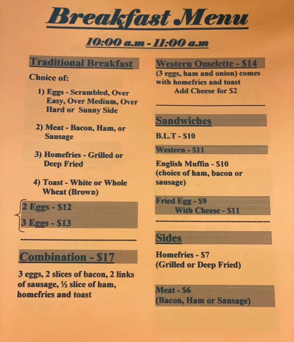 Menu at Sky Ranch Restaurant, Moosonee