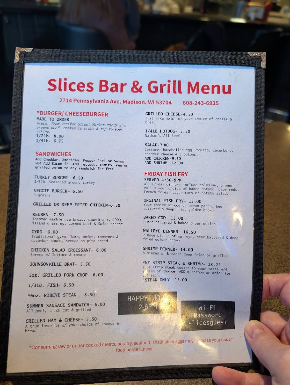 Menu at Slices Bar & Grill, Madison