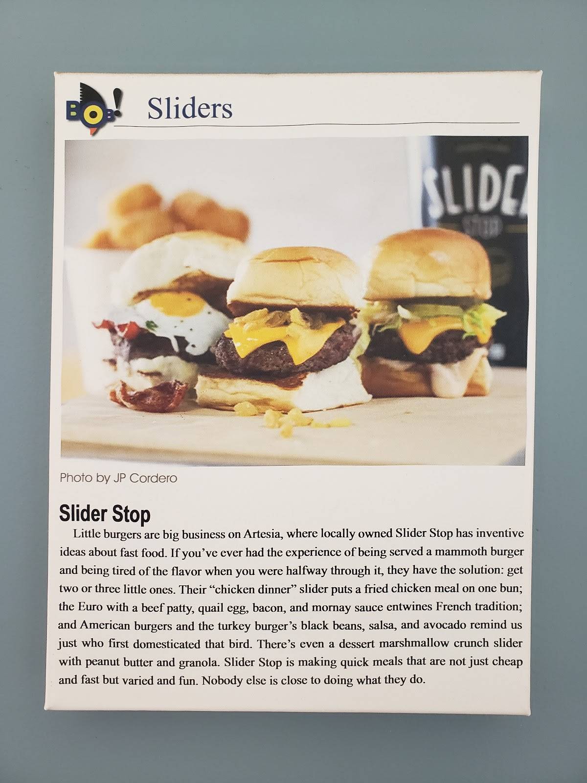 Menu at Slider Stop restaurant, Redondo Beach