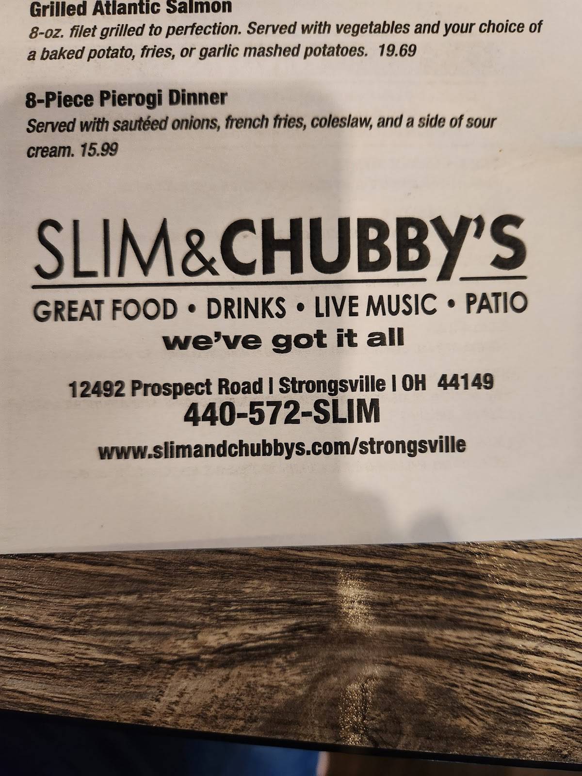 Menu at Slim & Chubby's Strongsville pub & bar, Strongsville, Prospect Rd
