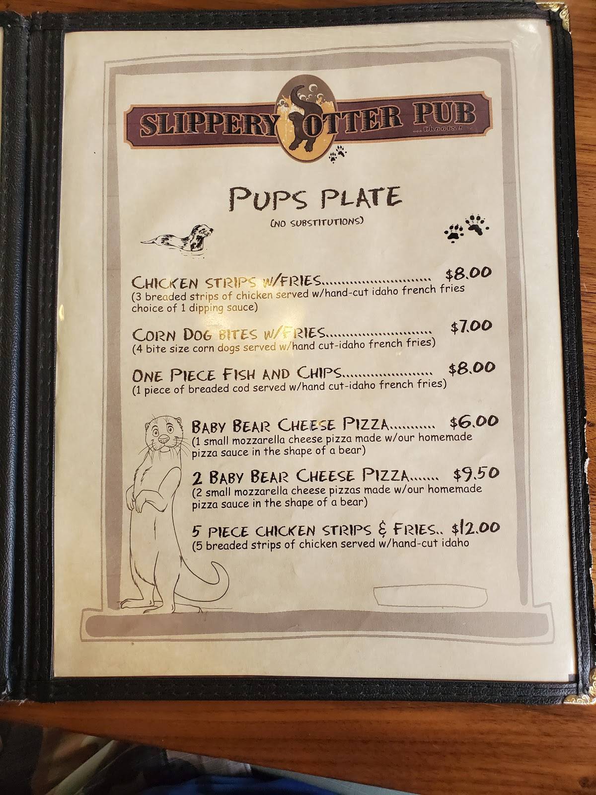 Menu at Slippery Otter Pub, West Yellowstone, 139 N Canyon St