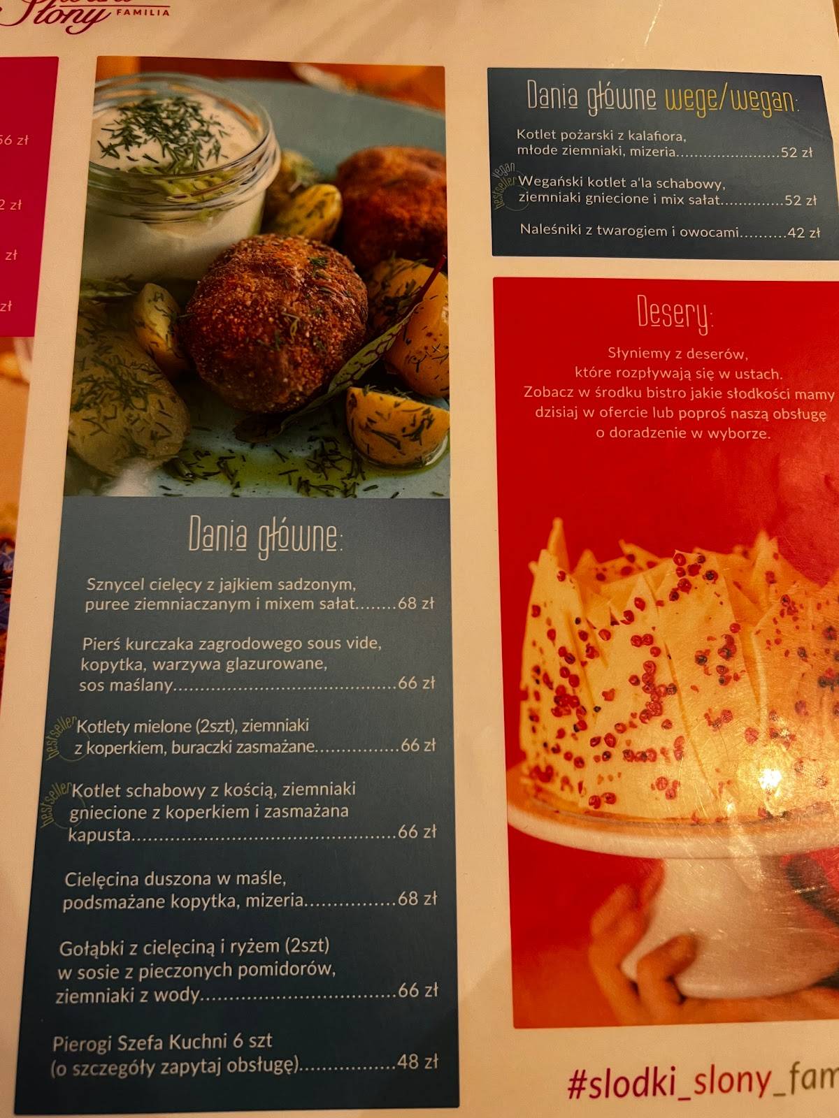 Carta del restaurante Słodki Słony Familia, Varsovia