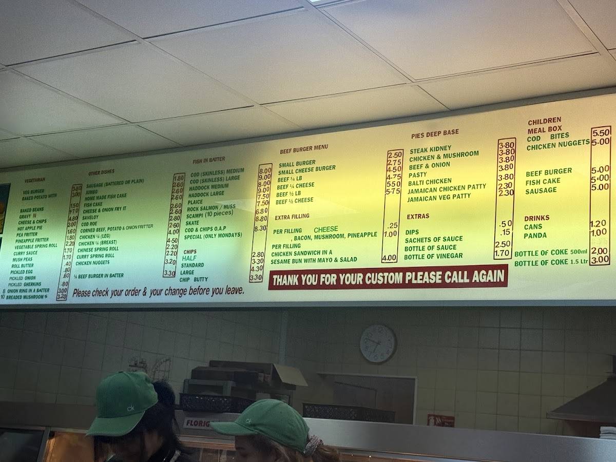Menu at Smithson's Fish & Chips fast food, Bournemouth
